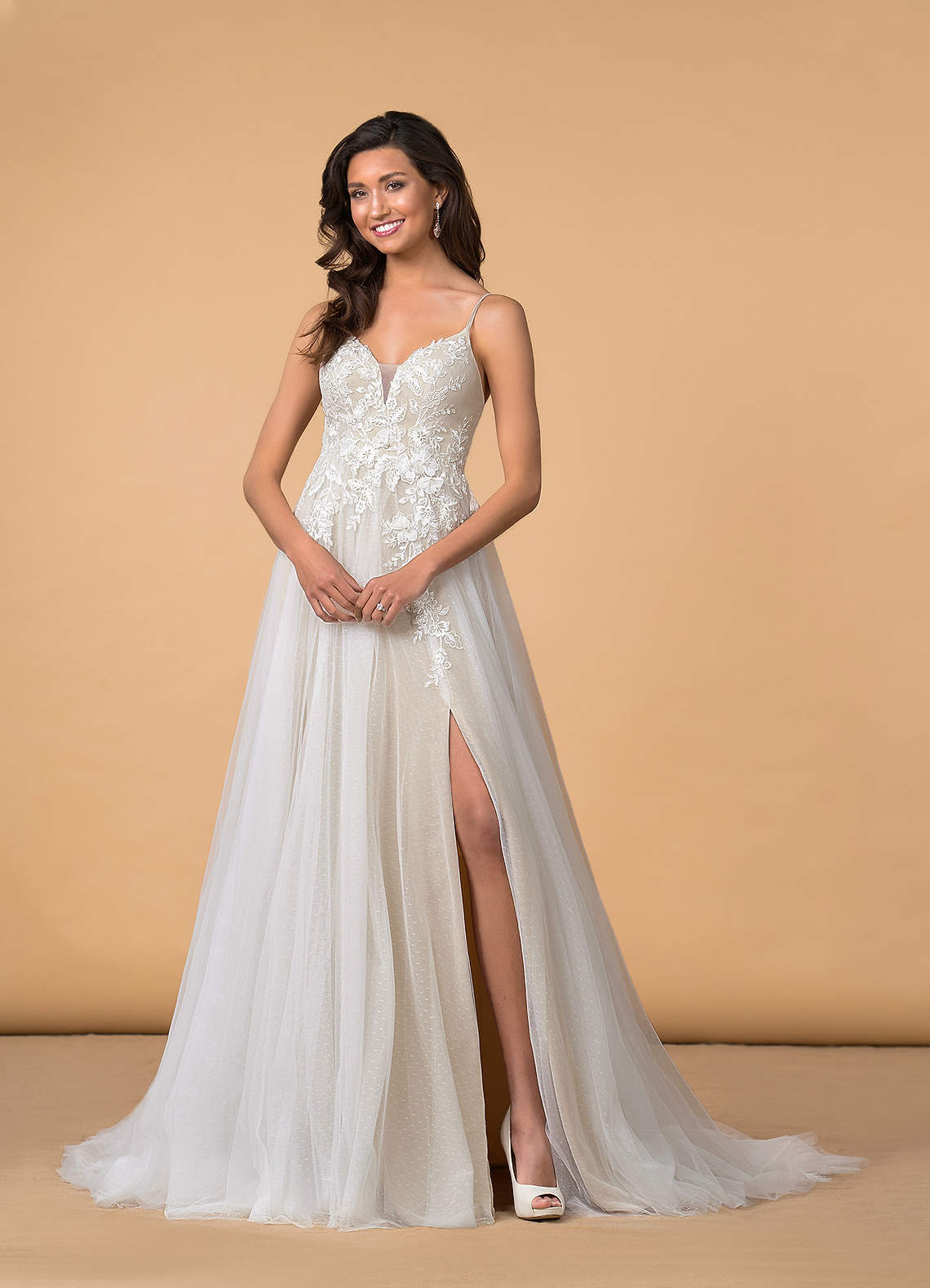 Diamond White/Nude Azazie Nikita A-Line Sequins Tulle Chapel Train ...