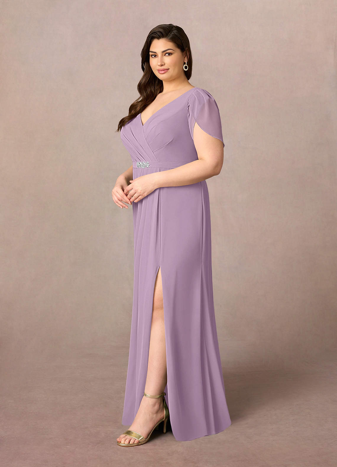Azazie Marianne Wisteria Sheath V Neck Pleated Chiffon Dress Azazie
