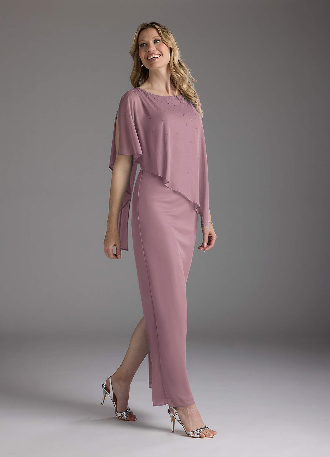 Azazie Aspyn Dusty Rose Sheath Beaded Mesh Dress | Azazie