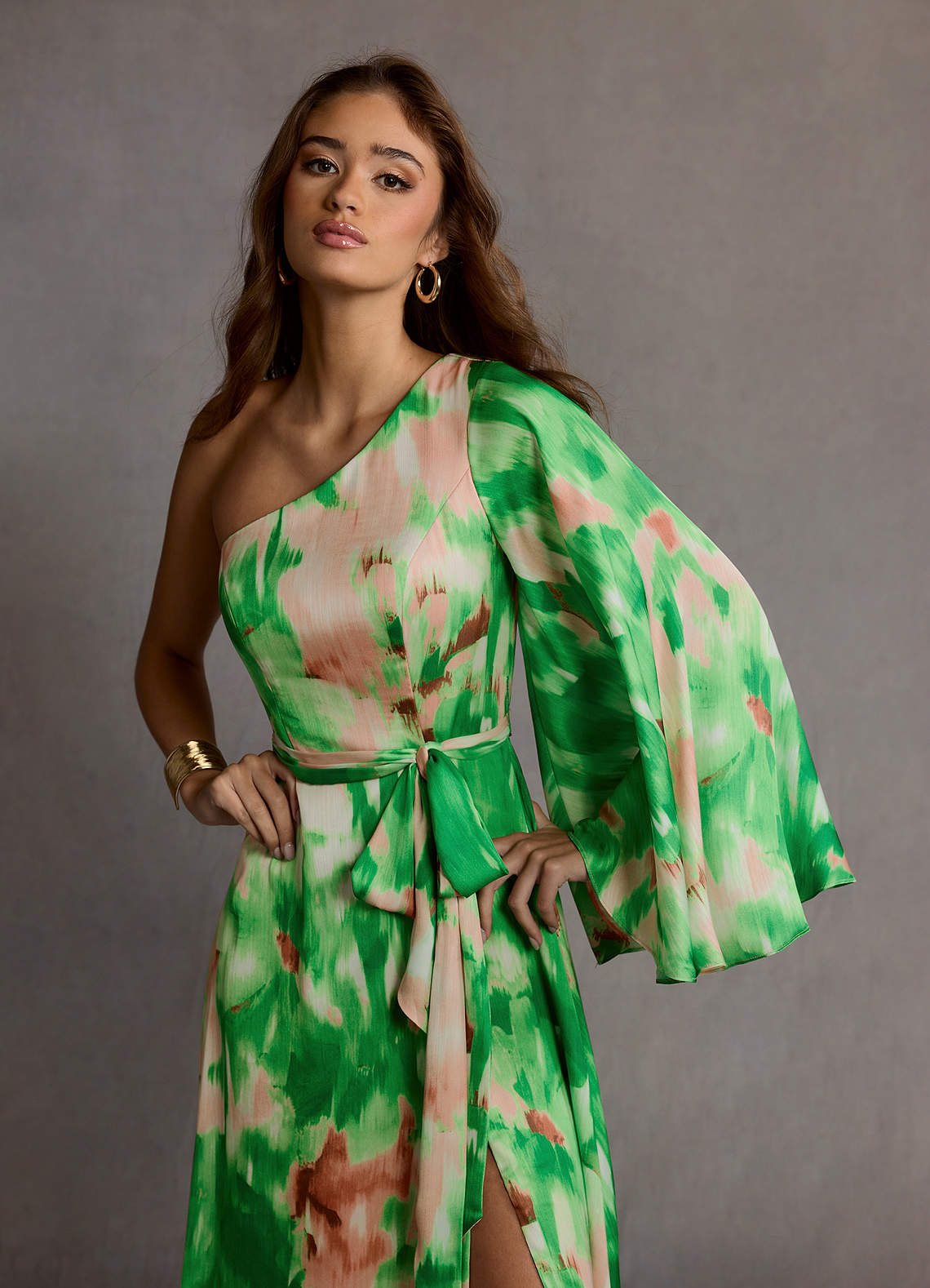Caprice Green Rainforest Print Maxi Dress | Azazie