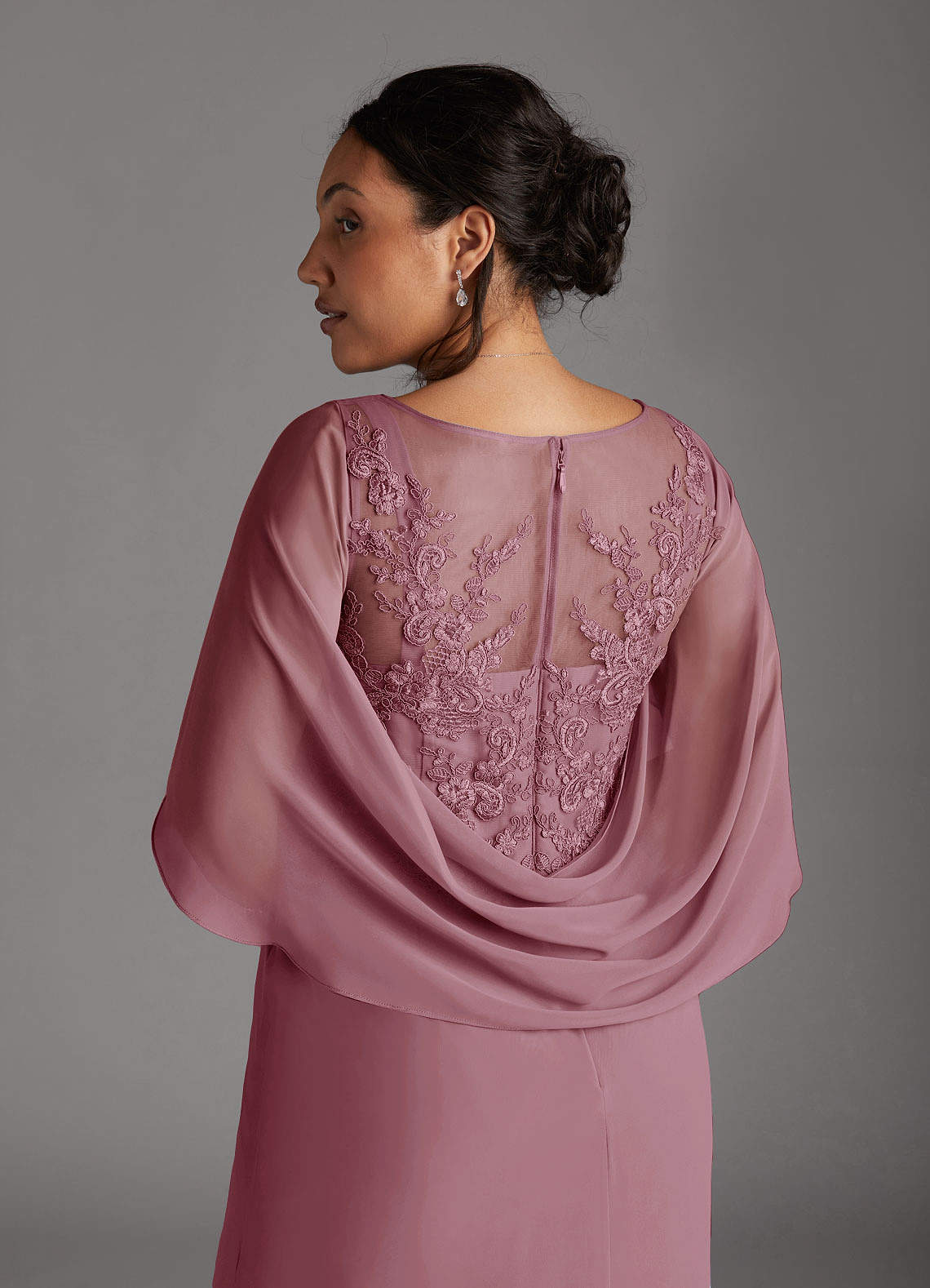 Azazie Hera Vintage Mauve A-Line Lace Capelet Chiffon Dress Azazie Hera Vintage Mauve A-Line Lace Capelet Chiffon Dress