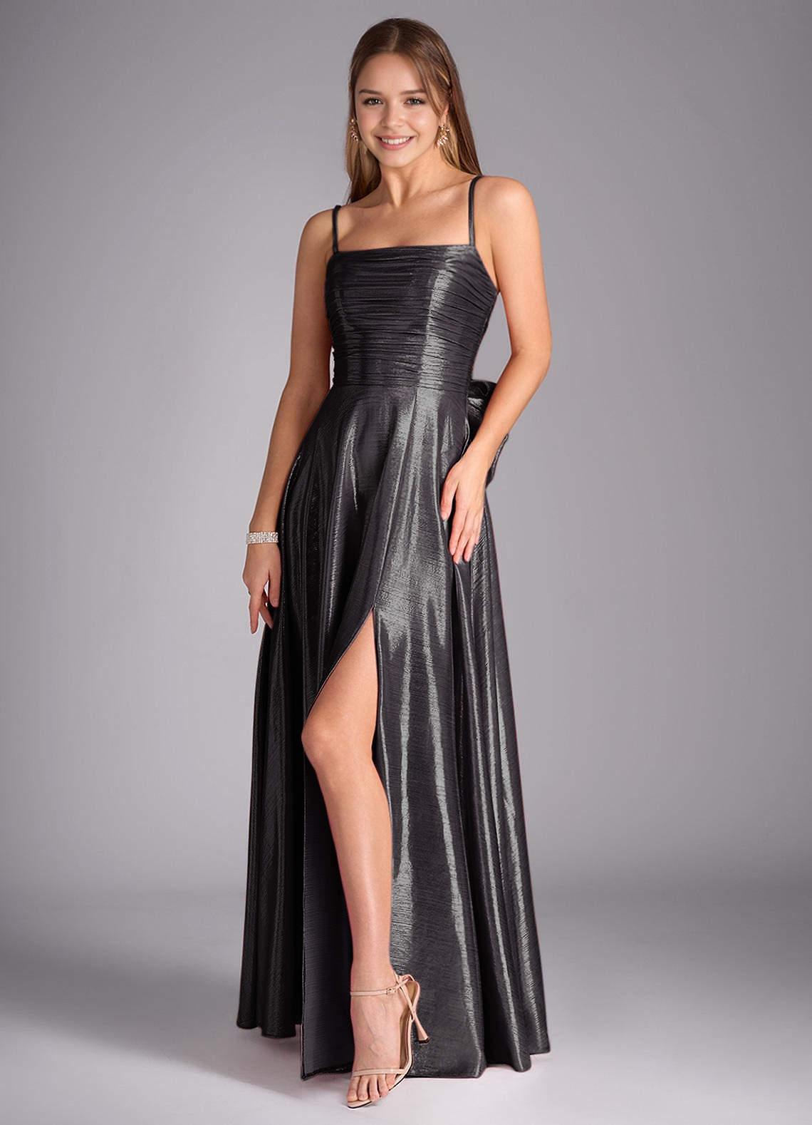 Bibana Black Straight Neckline Prom Gown | Azazie