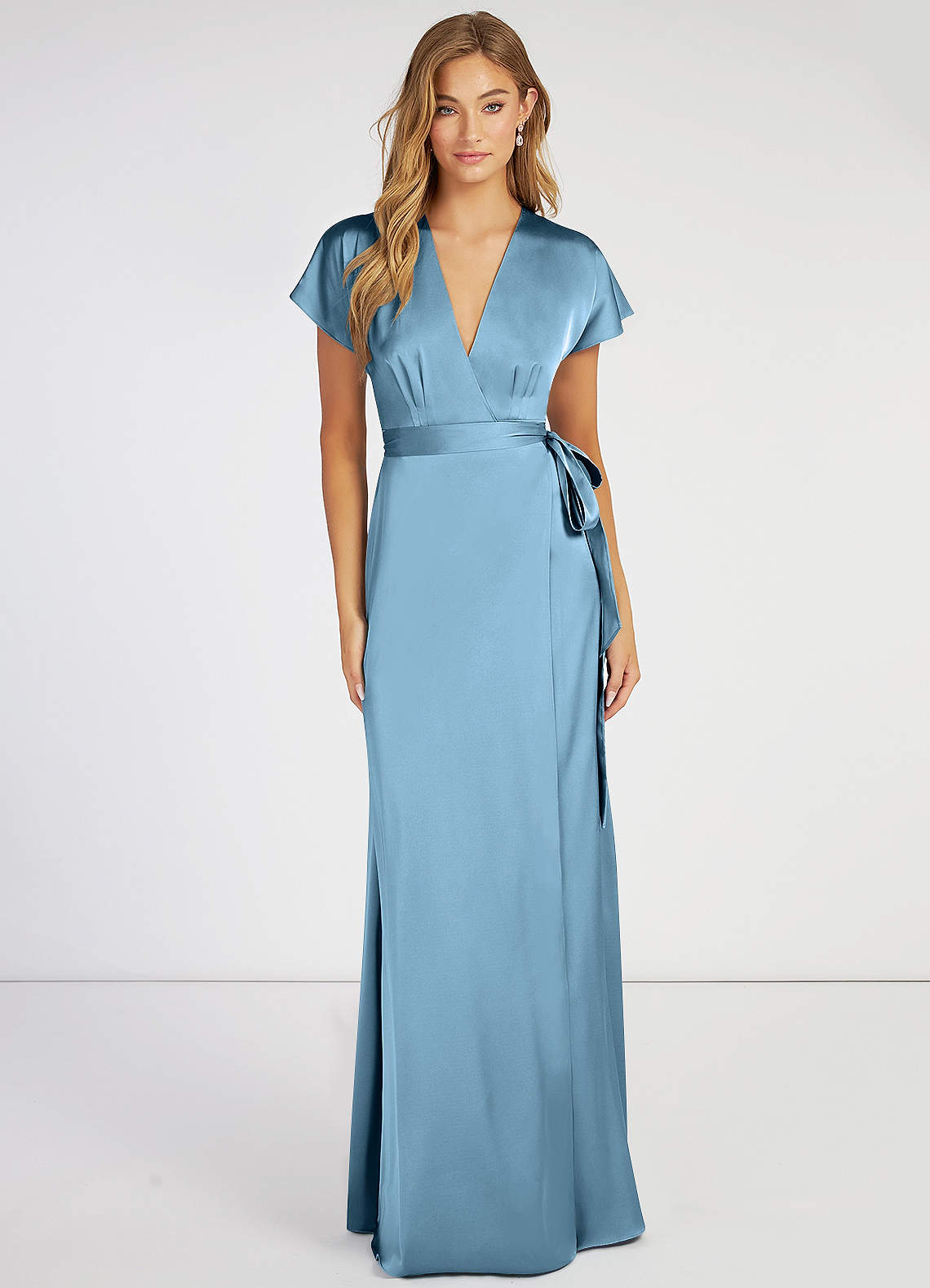 Azazie Nico Stretch Satin Dress Steel Blue Bridesmaid Dresses | Azazie