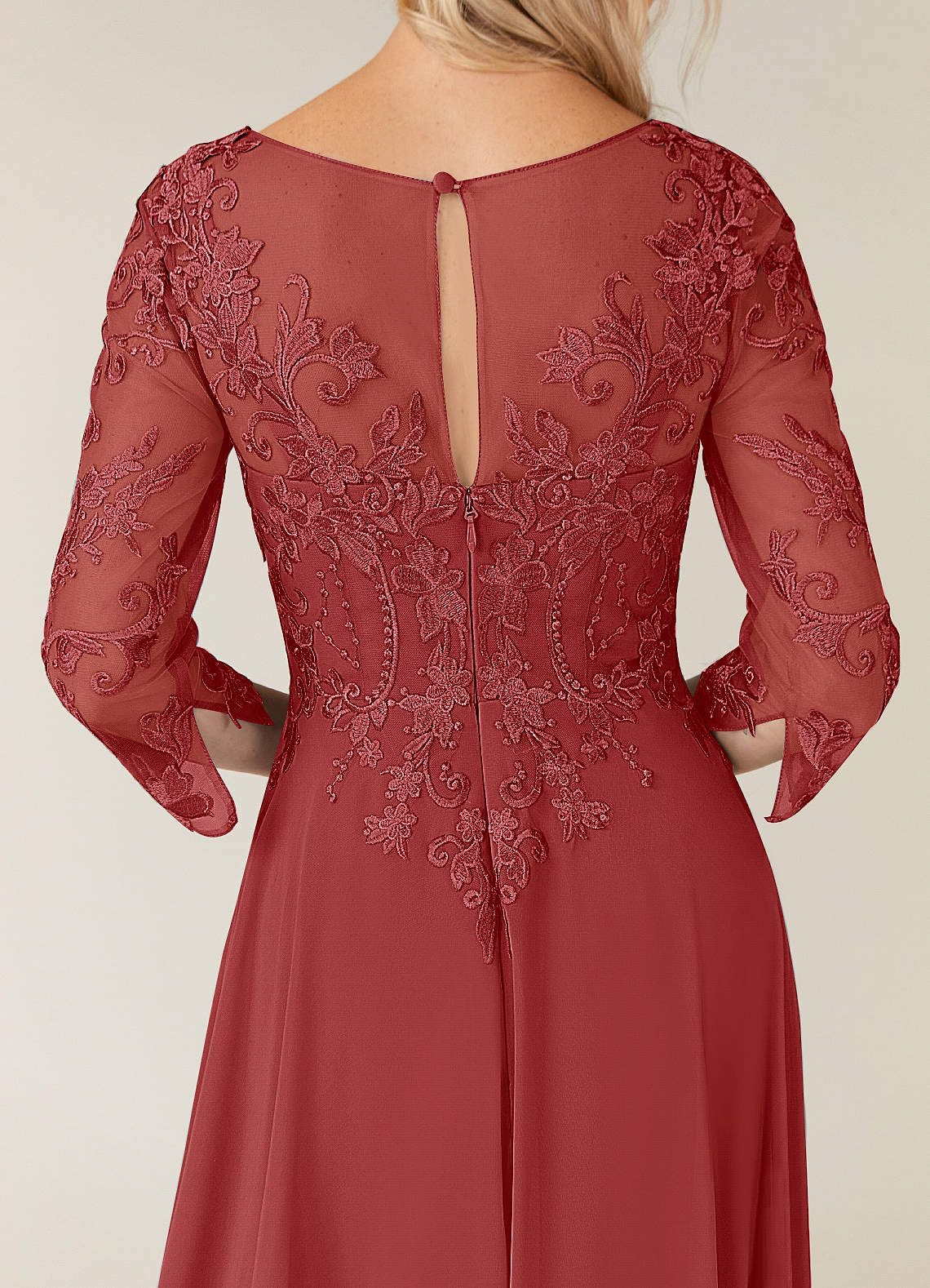 Azazie Noella Rust A-Line V-Neck Lace Chiffon Dress | Azazie
