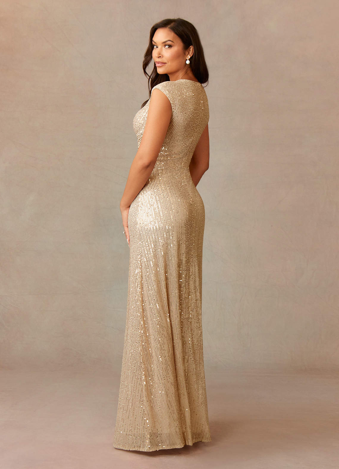 Upstudio Sacramento Champagne A-Line V-Neck Ruched Sequins Dress | Azazie