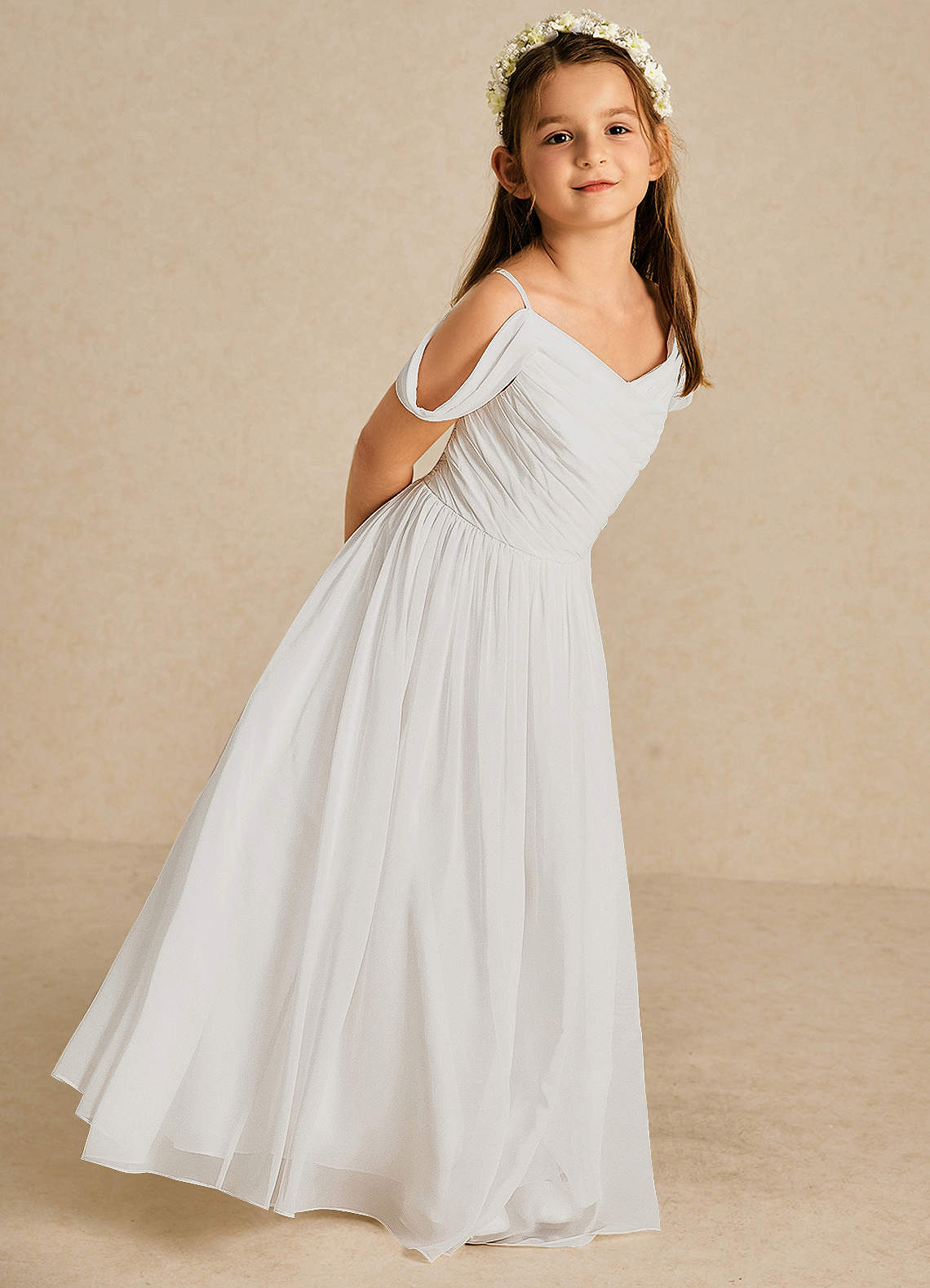 Azazie Chelle Ivory A-Line Pleated Chiffon Dress | Azazie
