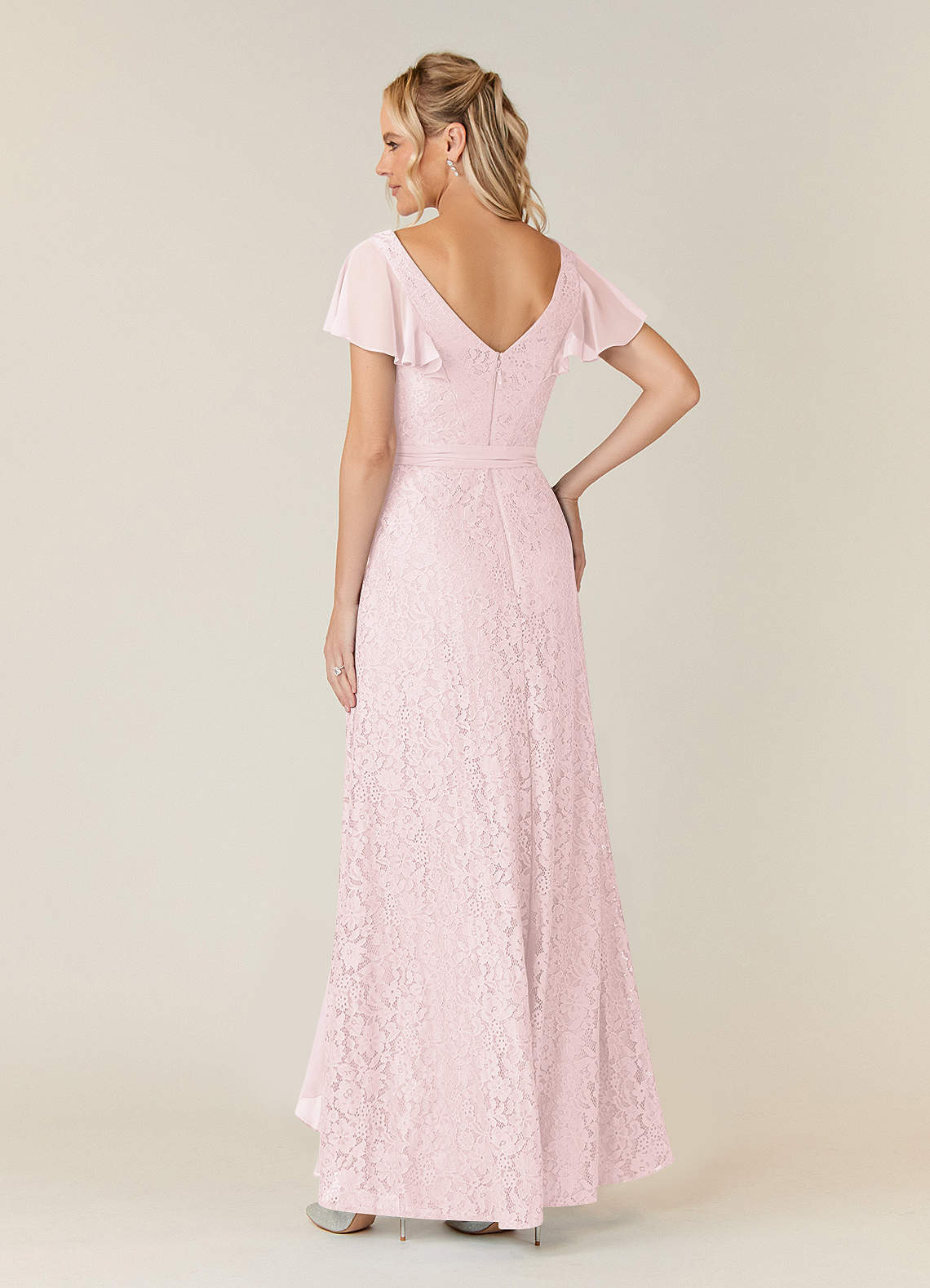 Blushing Pink Azazie Knox Blushing Pink A-Line V-Neck Chiffon Dress | Azazie