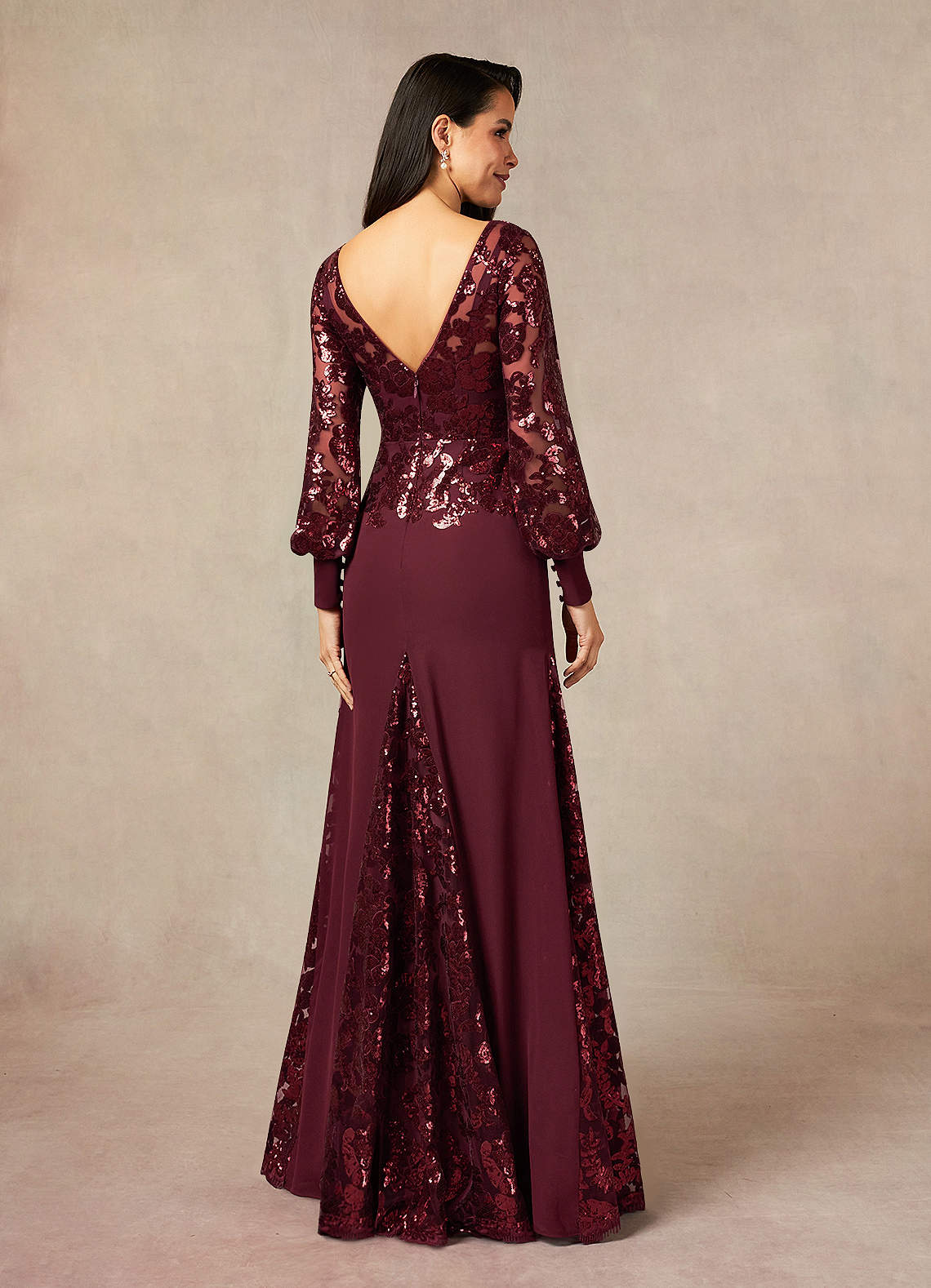 Azazie Caroline Cabernet Mermaid Sequins Lace Dress | Azazie