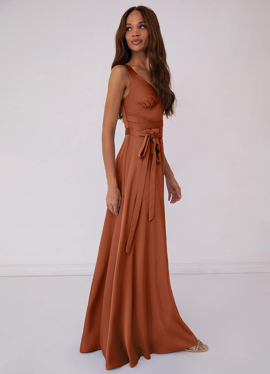 Cedar Rose V-Neck Empire Dropwaist Stretch Satin A-Line Dress ...