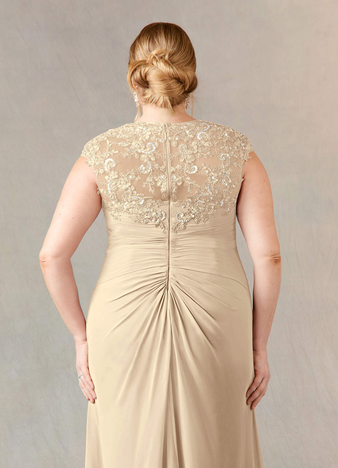 Champagne Azazie Birdie Champagne A-Line Queen Anne Sequins Chiffon ...