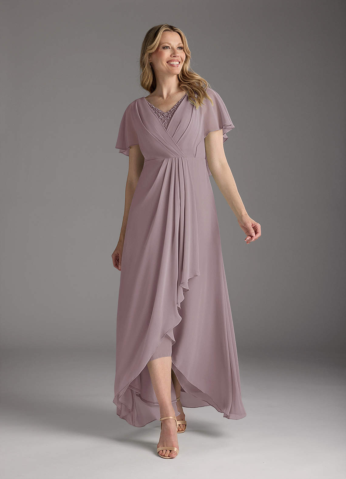 Azazie Eliza Dusk A-Line V-Neck Pleated Chiffon Dress | Azazie CA
