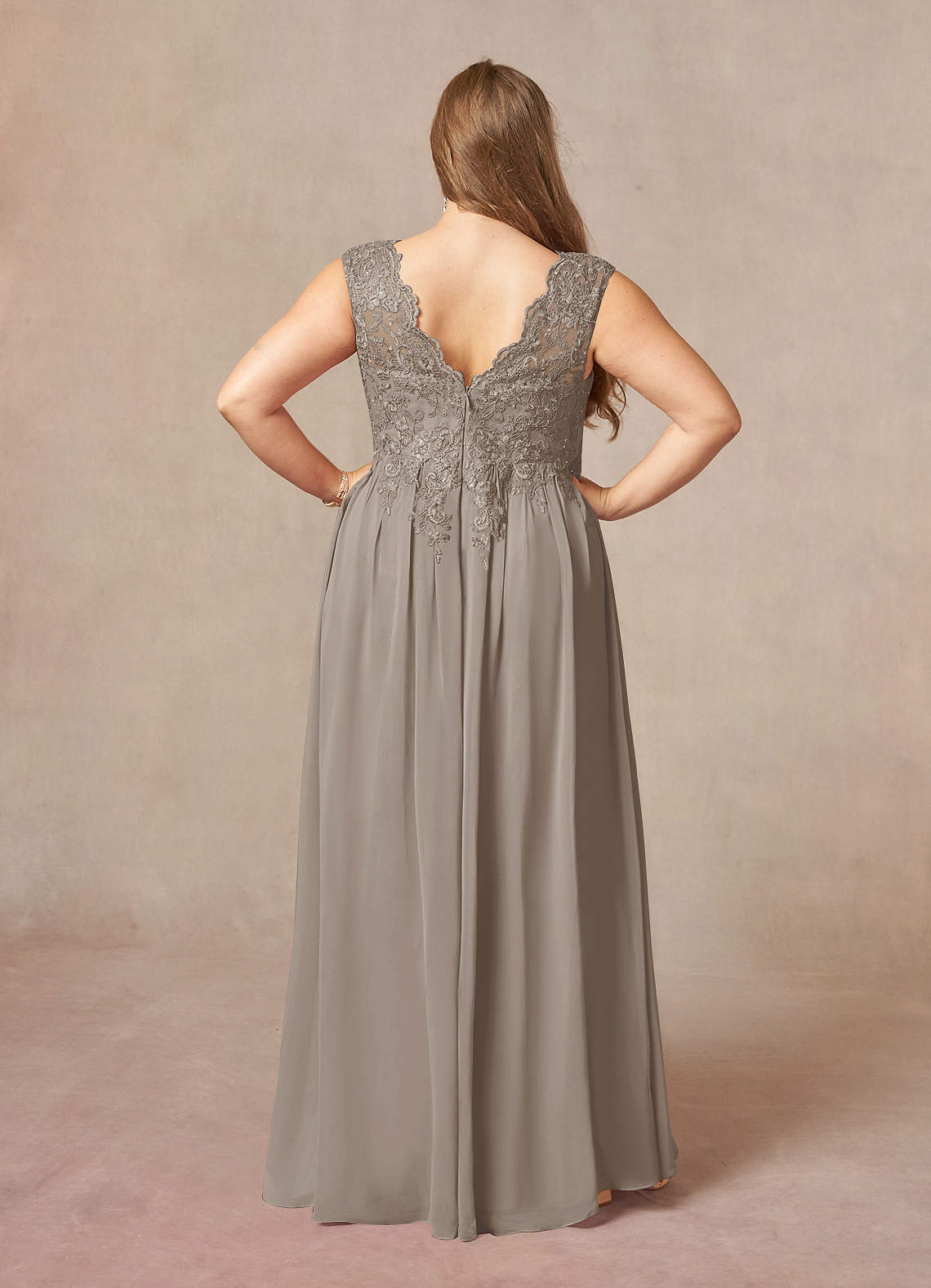 Azazie Amethyst Taupe A Line V Neck Sequins Chiffon Dress Mother Of The