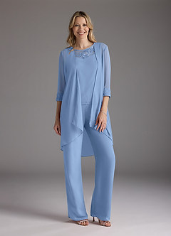 Azazie Maura Steel Blue Jumpsuit/Pantsuit Sequins Chiffon Dress | Azazie