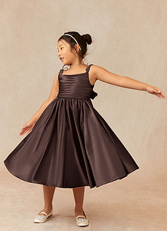 Azazie Cutie Pie Ganache A-Line Pleated Matte Satin Dress | Azazie