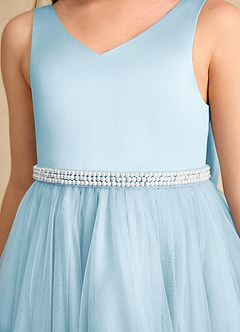 Azazie Firefly Sky Blue A-Line Bow Matte Satin Dress | Azazie
