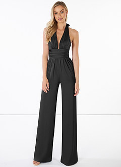 Black Azazie Oli Stretch Satin Jumpsuit Bridesmaid Dresses | Azazie