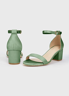 Matcha Matching Color Matte Satin One Strap Buckle Block Low Heel ...
