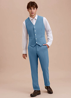 Ethan Steel Blue Refined Weave Performance Suit Vest | Slim Short Suit ...
