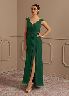 Vert Foncé Azazie Sally Robe A-ligne Col V plissé Longueur ras du sol ...