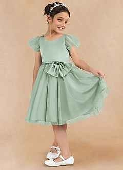 Agave Azazie Midna Agave A-Line with Sleeves Tulle Dress | Azazie
