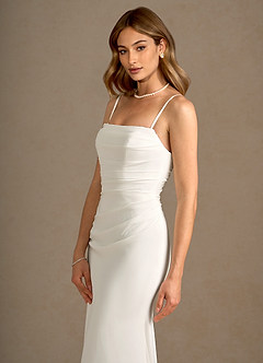 Blanc De Diamant Azazie Elyse Robe Sirène en Crêpe Dos Satin Sans ...