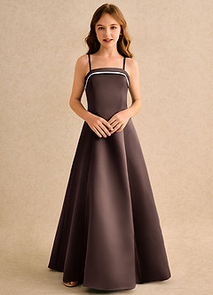 Azazie Izel Junior Formal Ivory Ganache A-Line Pleated Matte Satin ...