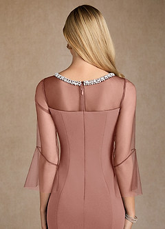 Azazie Bellevue Dusty Rose Sheath Beaded Stretch Crepe Dress | Azazie