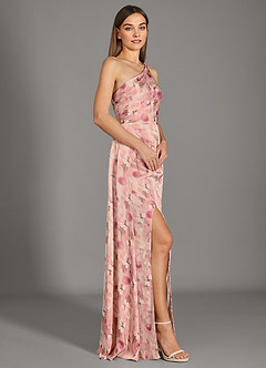 Azazie Maron Stretch Satin Dress Demure Roses Bridesmaid Dresses | Azazie