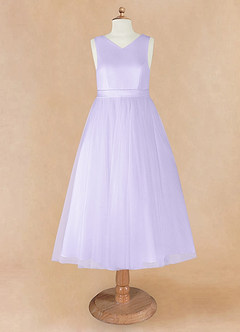 Azazie Marlee Lilac A-Line Pleated Matte Satin Dress | Azazie