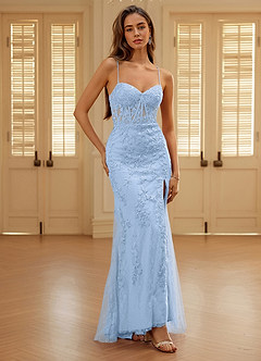 Mythra Sky Blue Lace-embroidered Tulle Mermaid Prom Dress Prom and ...