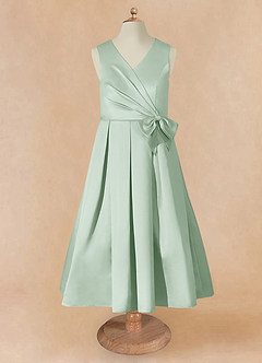 Agave Azazie Ronda Agave A-Line Pleated Matte Satin Dress | Azazie