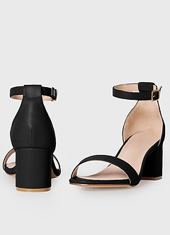 Noir Sandales à talon bas et boucle en satin mat à une bride Des ...