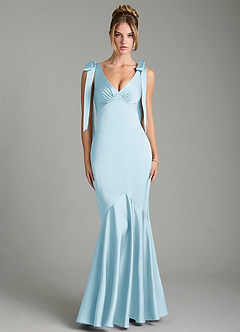 Azazie Alena Sky Blue Stretch Satin Bridesmaid Dresses | Azazie