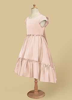 Azazie Lee Blushing Pink A-Line Bow Stretch Satin Dress | Azazie