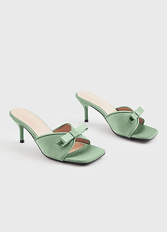 Matcha Matching Color Metallic Satin Bow Decorative Slip-on Kitten ...