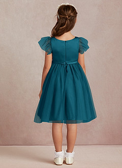 Azazie Midna Ink Blue A-Line with Sleeves Tulle Dress | Azazie
