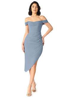 Azul Polvoriento Azazie Giada Vestidos de damas de honor | Azazie ES