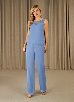 Azazie Maura Steel Blue Jumpsuit/Pantsuit Sequins Chiffon Dress | Azazie