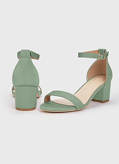 Matcha Matching Color Stretch Satin One Strap Buckle Block Low Heel ...