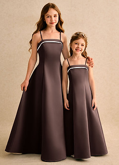 Azazie Izel Junior Formal Ivory Ganache A-Line Pleated Matte Satin ...