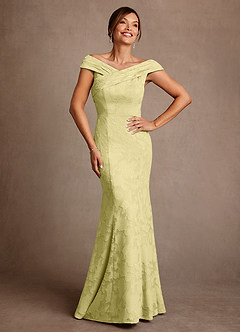 Azazie Aberdeen Lemon Sorbet Sheath Pleated Floral Burnout Dress | Azazie