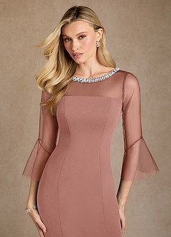 Azazie Bellevue Dusty Rose Sheath Beaded Stretch Crepe Dress | Azazie