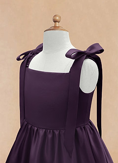 Azazie Chelsie Plum A-Line Bow Matte Satin Dress | Azazie