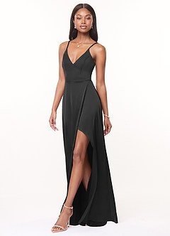 Black Azazie Maksim Stretch Satin Dress Bridesmaid Dresses | Azazie