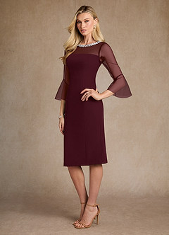 Azazie Bellevue Cabernet Sheath Beaded Stretch Crepe Dress | Azazie