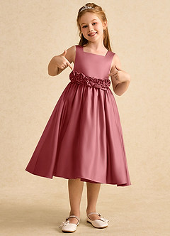 Azazie Peaches Antique Rose A-Line Bow Matte Satin Dress | Azazie CA