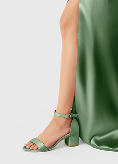 Matcha Matching Color Matte Satin One Strap Buckle Block Low Heel ...