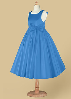 Azazie Bo Peep Blue Jay A-Line Bow Matte Satin Dress | Azazie