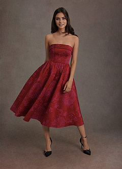 Madeline Red Hot Pink Midi Dress | Azazie