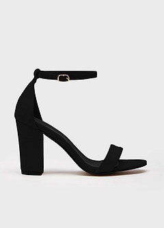 Black Simple Ankle Strap Block Heel Sandals | Azazie